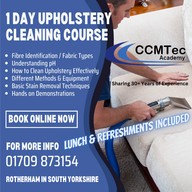 1 Day Upholstery Cleaning Training Course 14th AUG 2026 – CCMTec ...